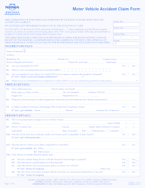 Fillable Online Motor Vehicle Accident Claim Form - NRMA Insurance Fax ...