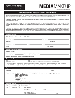 Fillable Online Request for a replacement parchment - Media Makeup Fax ...
