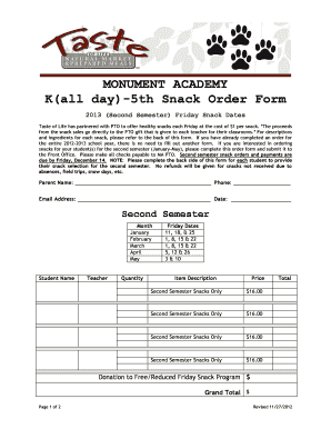 Fillable Online monumentacademy MA SNACK ORDER FORM K-5 ALL DAY ...