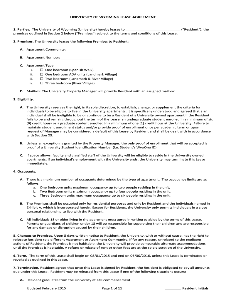 Fillable Online uwyo UNIVERSITY OF WYOMING LEASE AGREEMENT - uwyo Fax ...