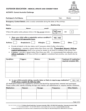 Fillable Online apollo hutchins tas edu OUTDOOR EDUCATION - MEDICAL ...