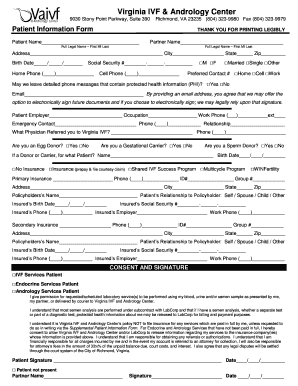 Fillable Online Virginia IVF Andrology Center - vaivfcom Fax Email ...