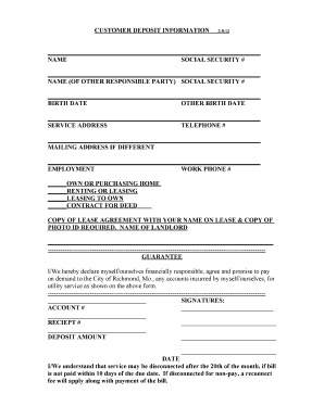 Fillable Online cityofrichmondmo Customer Deposit Form - City of ...