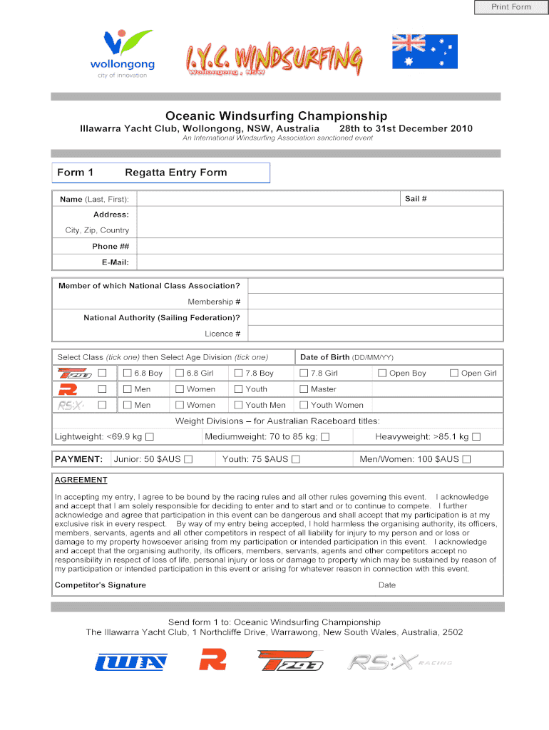 Fillable Online Oceanic Windsurfing Championship Entry Form Fax Email ...