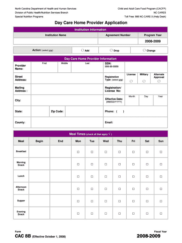 Fillable Online Child and Adult Care Food Program (CACFP) Application ...