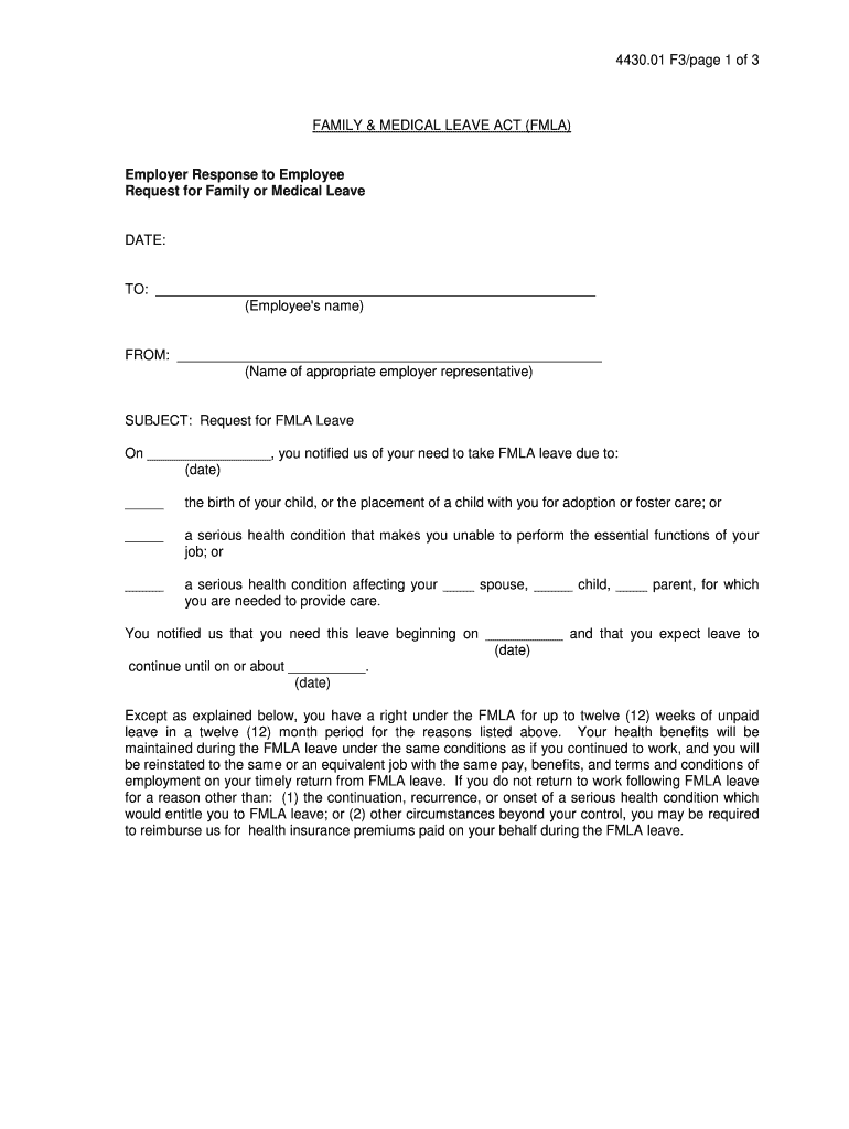 Fillable Online Employer Response to Employee Request for Family or ...