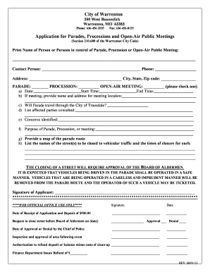 Fillable Online Parade Application and Policy - The City of Warrenton, Missouri Fax Email Print ...