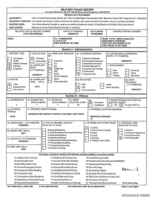 Fillable Online aclu MILITARY POLICE REPORT For use of this form, see ...