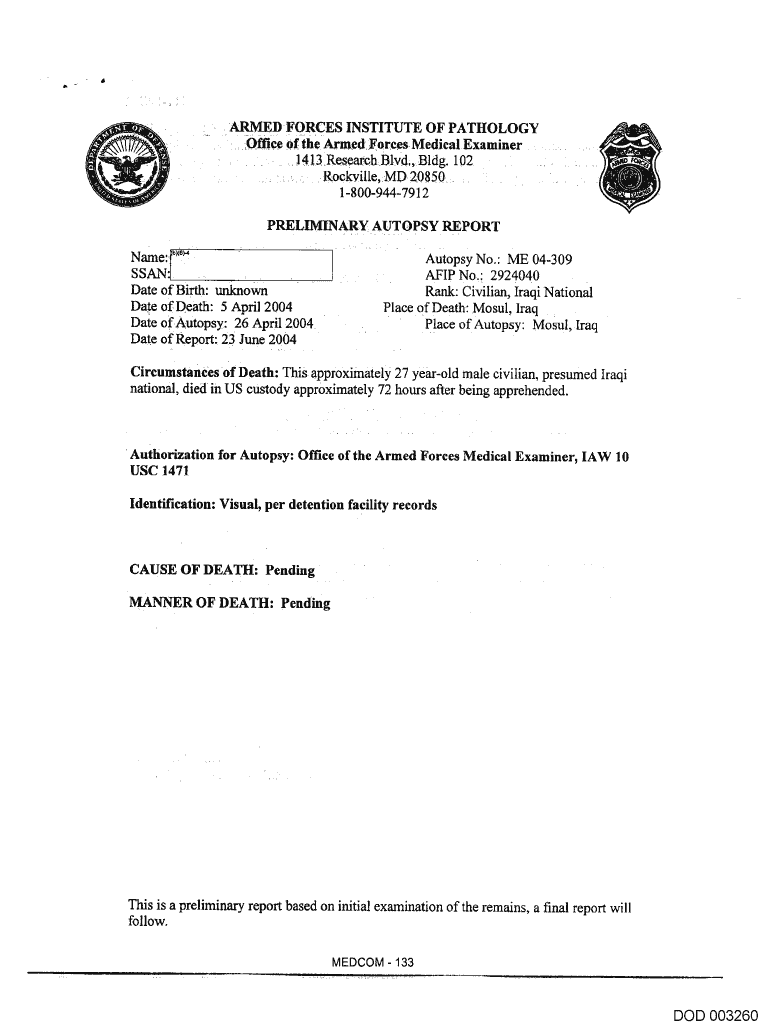 Fillable Online PRELIMINARY AUTOPSY REPORT Fax Email Print - pdfFiller