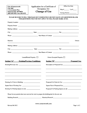 Fillable Online Certificate of Occupance Change of Use Form.pdf - City ...