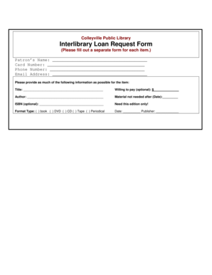 Fillable Online Interlibrary Loan Request Form - Colleyville Fax Email ...
