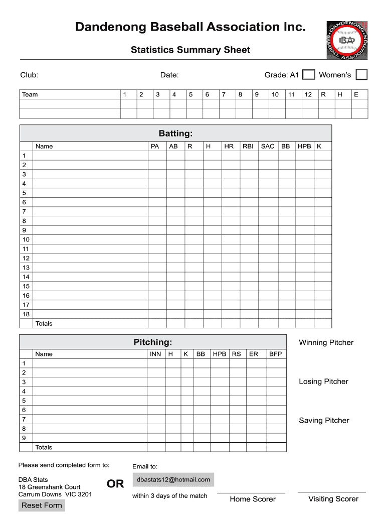 Free Baseball Stats Template
