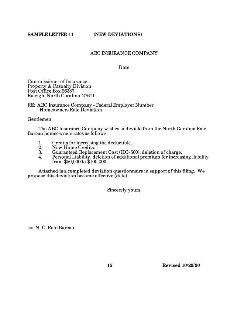 Fillable Online SAMPLE LETTERS FOR INSURANCE DEVIATIONS Fax Email Print - pdfFiller