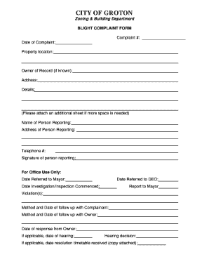 Fillable Online Blight Complaint Form - City of Groton Fax Email Print ...