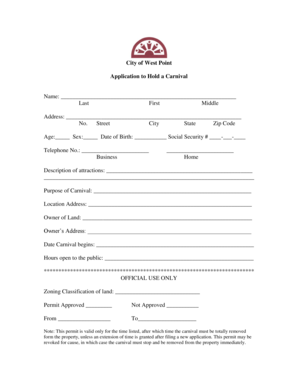 Fillable Online Application to Hold a Carnival - City of West Point, GA ...