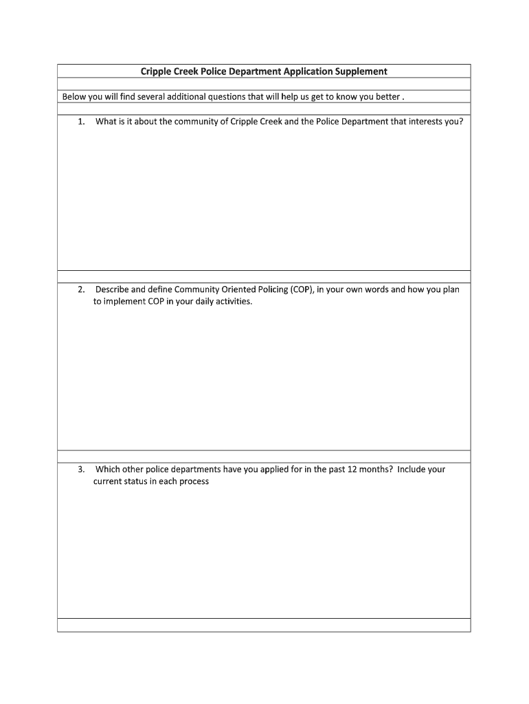 Cripple Creek Police Department Application Supplement: Fill out & sign ...