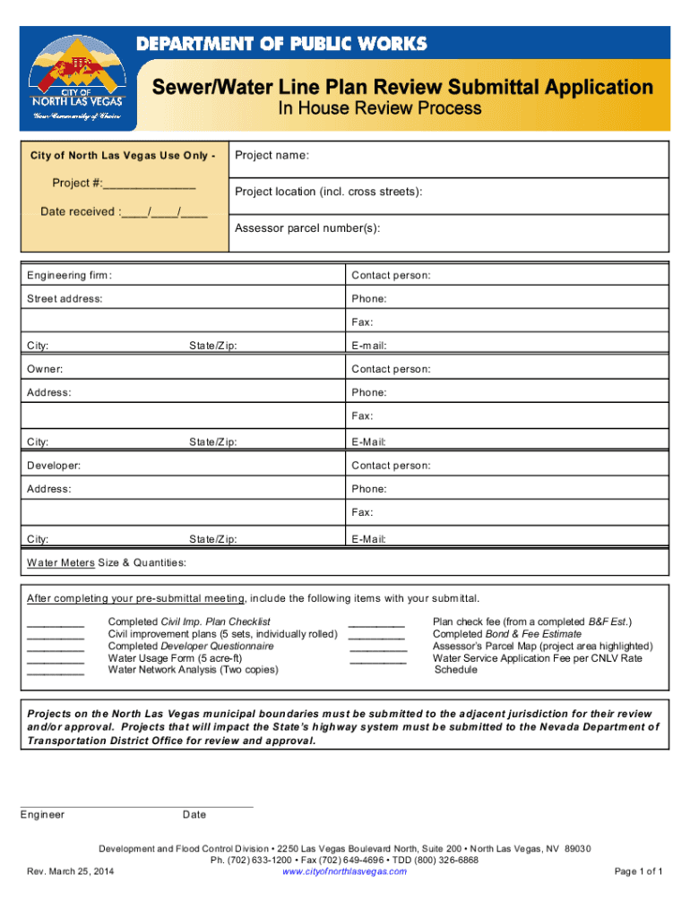 Fillable Online Sewer/Water Line Plan Review Submittal Application ...