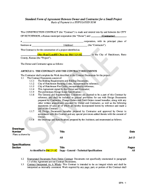 Fillable Online Standard Form of Agreement Between Owner and Contractor ...