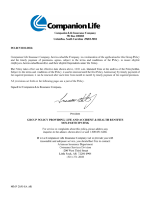 Fillable Online Companion Life Insurance Company - pressOmatic Fax ...