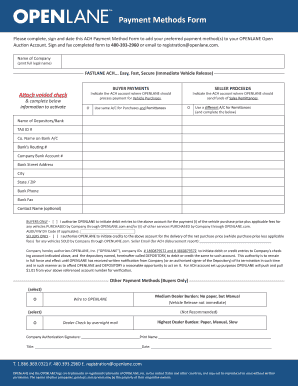 Fillable Online PAYMENT METHODS FORM - openlane Fax Email Print - pdfFiller