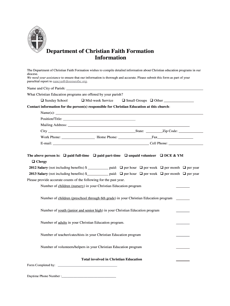 Fillable Online Christian Education Programs in Diocese Fax Email Print ...