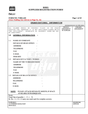 Fillable Online BHEL SUPPLIER REGISTRATION FORM Part A ... Fax Email Print - pdfFiller