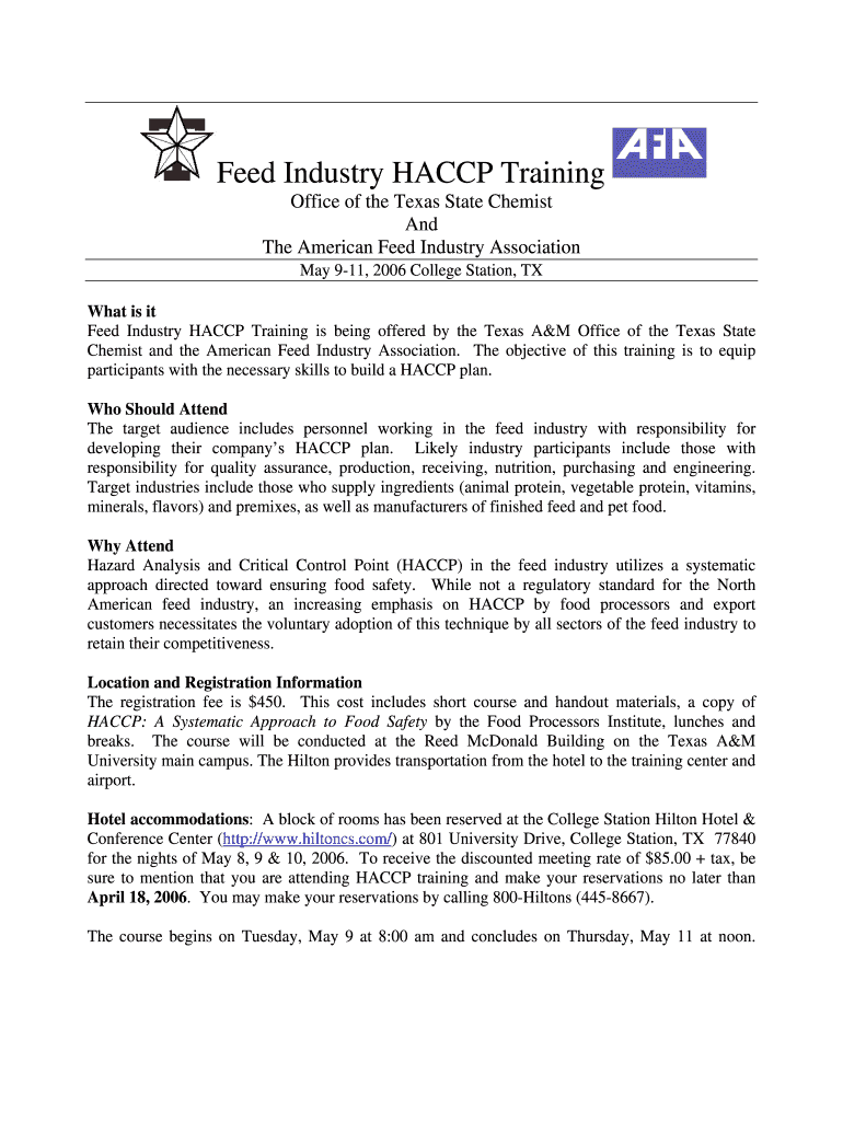 Fillable Online Feed Industry HACCP Training Fax Email Print - pdfFiller