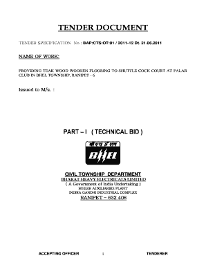 Fillable Online TENDER DOCUMENT TENDER SPECIFICATION No : BAP:CTS:OT:01 ...
