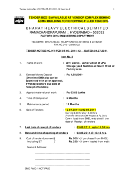 Fillable Online TENDER BOX IS AVAILABLE AT VENDOR COMPLEX BEHIND Fax ...