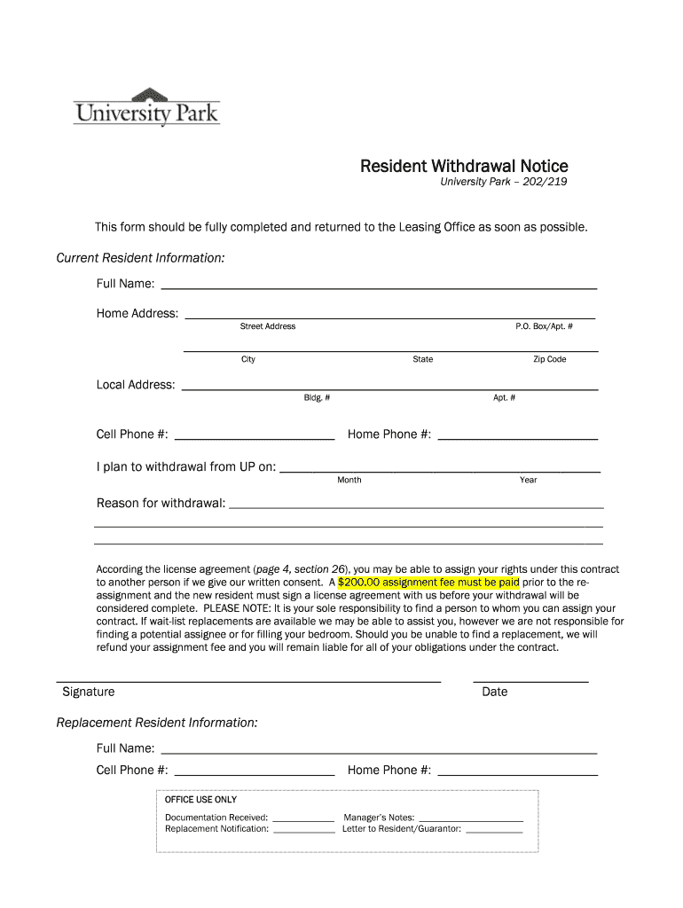 Fillable Online Resident Withdrawal Notice Fax Email Print - pdfFiller