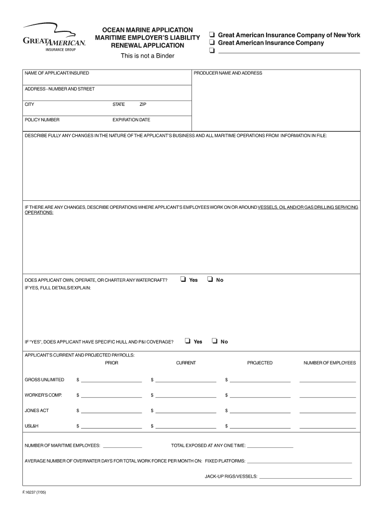 Fillable Online Maritime Employer’s Liability Renewal Application Fax ...