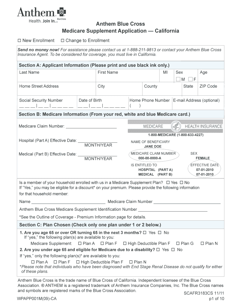Fillable Online Anthem Blue Cross Medicare Supplement Application Fax Email Print - pdfFiller
