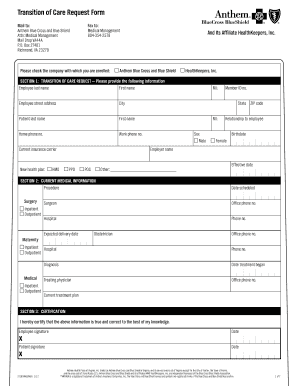 Fillable Online Transition of Care Request Form - Anthem Fax Email ...