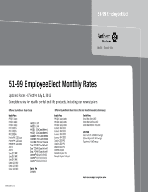 Fillable Online Rate Guide - Anthem Fax Email Print - pdfFiller