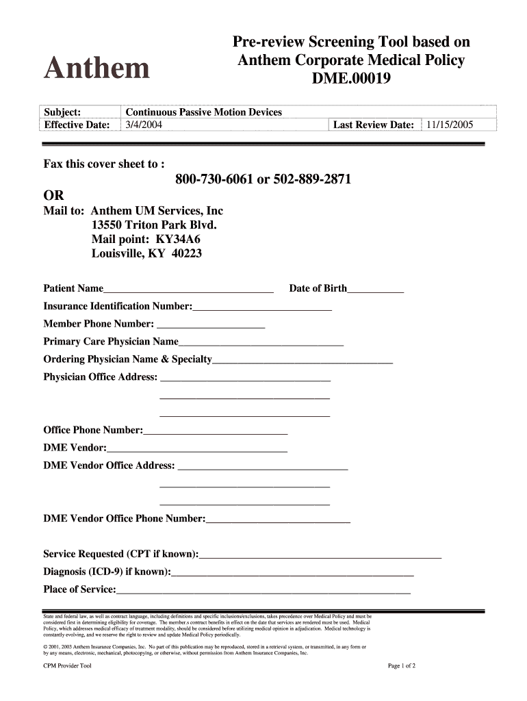 Fillable Online Continuous Passive Motion Devices Fax Email Print ...