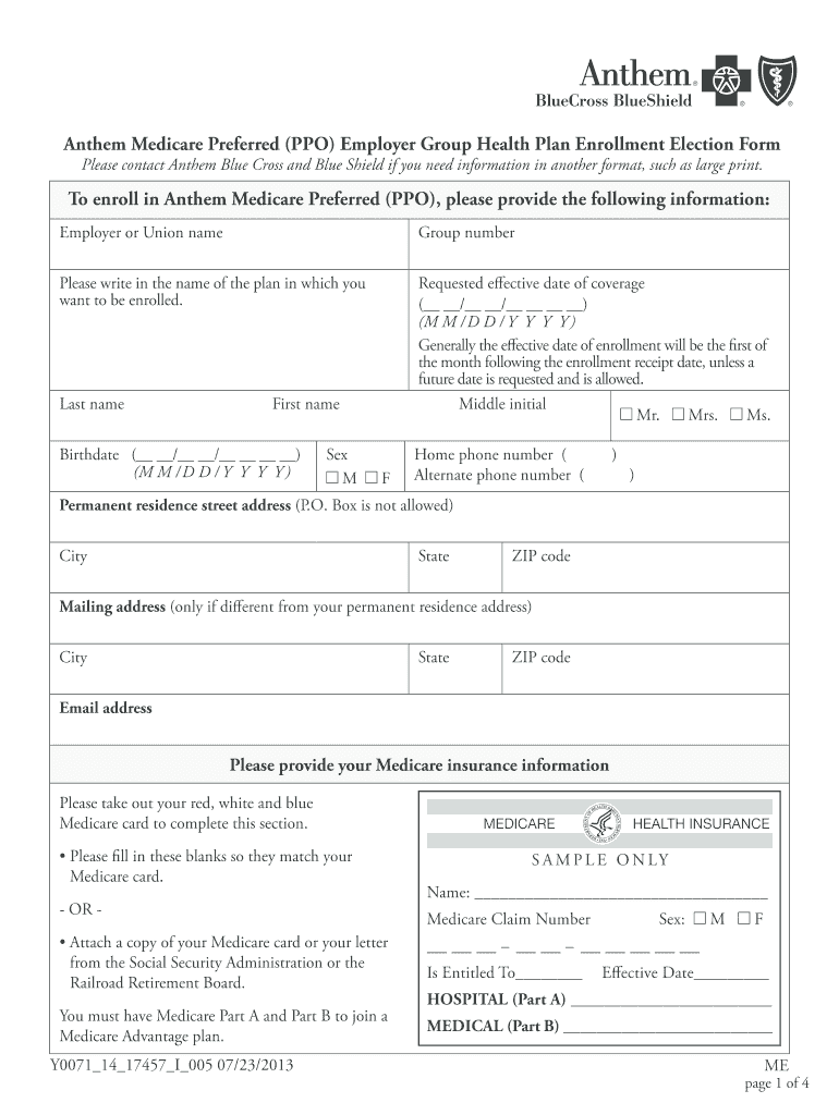 Fillable Online Anthem Medicare Preferred (PPO) with Senior Rx Plus Fax ...