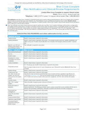Fillable Online Plan Notification and Clinical Review Requirements Fax ...