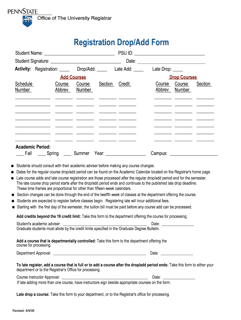 Fillable Online Registration Drop/Add Form Fax Email Print - pdfFiller