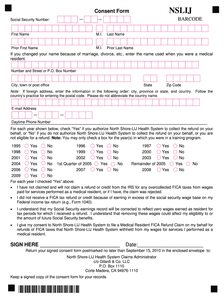 Fillable Online NSLIJ Consent Form Fax Email Print - pdfFiller