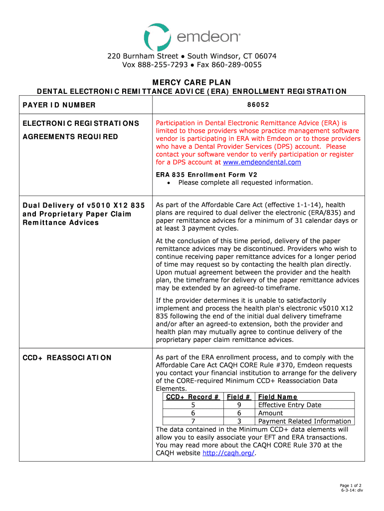Fillable Online Mercy Care Plan - Dental ERA Enrollment Fax Email Print - pdfFiller
