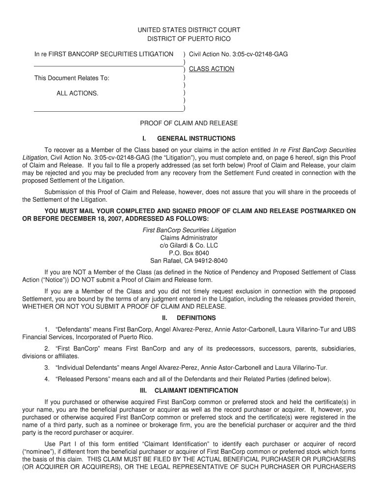 Proof of Claim and Release: Fill out & sign online | DocHub