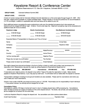 Fillable Online Keystone Resort & Conference Center Fax Email Print ...
