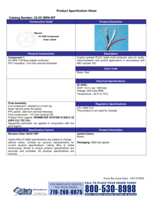 Fillable Online Product Specification Sheet Catalog Number: 22-2C-BRN ...