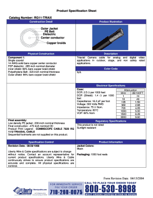 Fillable Online Product Specification Sheet Catalog Number: RG11-TRIAX ...