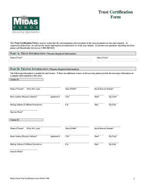 Fillable Online Trust Certification Form - Midas Funds Fax Email Print ...