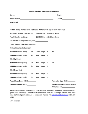 Fillable Online thtesher s tean wear form Fax Email Print - pdfFiller