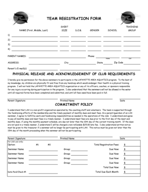 Fillable Online TEAM REGISTRATION FORM - TeamUnify Fax Email Print ...