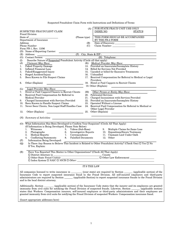 Fillable Online Suspected Fraudulent Claim Form Fax Email Print - pdfFiller