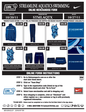 Fillable Online Streamline aquatics swimming-2011 6 item template ...