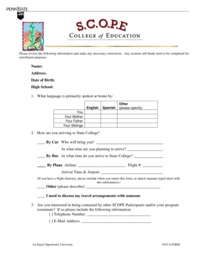 Fillable Online ed psu Please review the following information and make any necessary ...